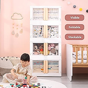 Folding and Stackable Container with Doors and Handles | Storage Container | Storage Organizer | Storage Totes | Trunk Organizer, 32 Liter, Set of 2, White&Cream Handle