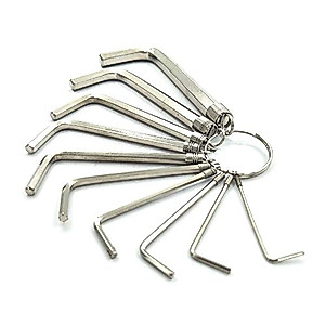 Sport Art 10 pcs Allen Wrench Hex Key Set with Keychain Allen Wrench Bike Repair Tool, L Shape, Wrench Size: 1.5mm, 2mm, 2.5mm, 3mm, 4mm, 5mm, 5.5mm, 6mm，8mm，10mm (silvery)