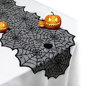Halloween Table Runner - Black Lace Spider Web Table Runners for Halloween Decor,Vivid Polyester Spider Web Tablecloth for Halloween Masquerade Party Dinner Table Decoration 18 X 72 Inch