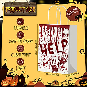 Meanplan Halloween Bloody Goodies Candy Bags Horror Bloody Treat Favor Gift Bags Scary Bloody Handles Paper Bags for Halloween Bloody Handprint Party Decorations (16 Pieces)