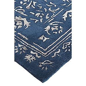 Feizy Bella High/Low Floral Wool Rug, Vallarta Blue/Silver Gray, 8ft x 10ft Area Rug