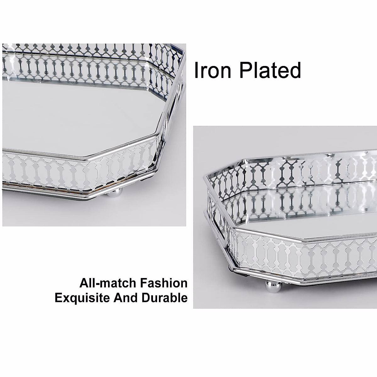 Decorative Tray, Mirror Tray for Perfume Organizer, Makeup Tray with Metal Handle for Bathroom,Countertop,Bedroom, 9.8"x13.7"x1.5"