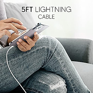 TalkWorks USB Cable Compatible w/ iPhone 14/14 Plus/14 Pro/14 Pro Max, 13/Mini/Pro/Pro Max, 12/Mini/Pro/ProMax, Phone, AirPods, iPad - 5' Lightning Cable Wall Charger Adapter - MFI Certified (White)