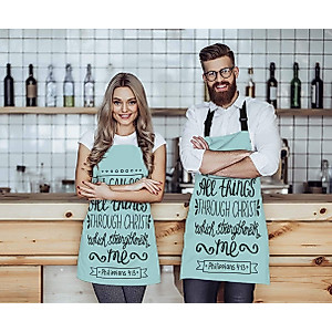 EKOBLA Bible Verse Aprons With I Can Do All Things Through Christ Christian Lettering Quote Waterproof Resistant Chef Cooking Kitchen BBQ Adjustable Aprons for Women Men 27x31 Inch