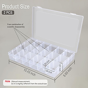 2Pack 18 Grids Craft Organizers and Storage Bead Organizer Tackle Box Organizer with Adjustable Divider, Plastic, Clear