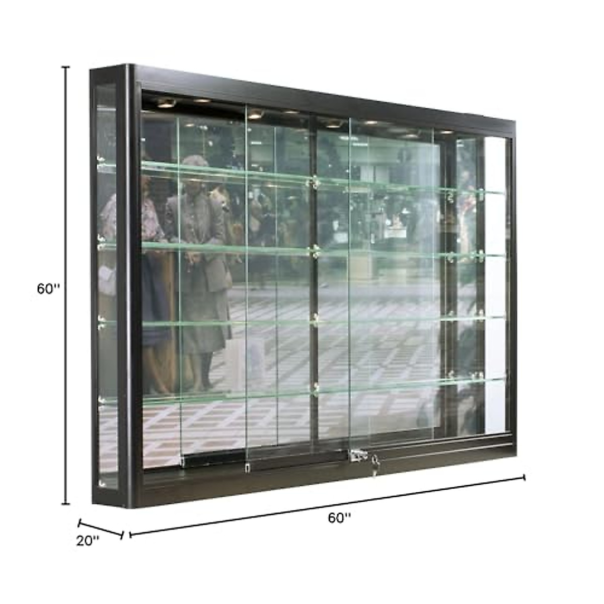 Displays2go Aluminum Display Cabinet for Retail with Lighting, Tempered Glass Shelves – Black (WC606LEDB)