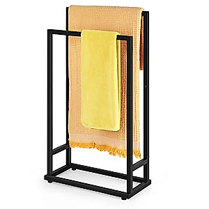 Towel Blanket Ladder Black Metal Blanket Ladder Holder and Free Standing Towel Rack 2 Tier Towel Holder Stand Hand Towel Drying Rack Black