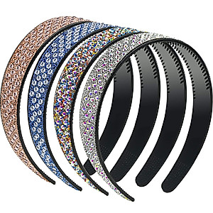 4 Pieces Crystal Rhinestone Headband Teeth Comb Headbands Plastic Hair Band Crystal Beaded Bling Hairbands Non-slip Hard Headbands for Women Girls Lady Hair Accessories (1 Inch)