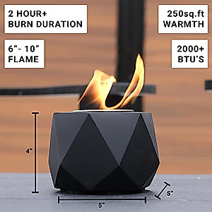 SAVGE Tabletop Fire Pit - 2+ Hour Burn, Indoor Fire Pit, Mini Personal Fire Pit Indoor Outdoor, Fire Bowl, Indoor Smores Maker, Mini Fire Pit, Small Fire Pits Outside Patio,Odorless Smokeless (Black)