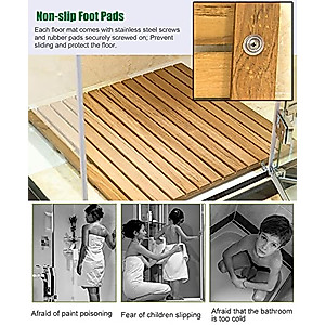 Heavy Duty Teak Wood Shower Mats Non Slip Waterproof, Raised Slated Platform Pads with Foot Pad, Inside Outside Bath Tubs Floor Mat, Portable Doormat (Size : 30x30cm(11.8x11.8in))