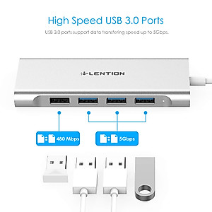 LENTION USB C Multi-Port Hub with 4K HDMI, 4 USB-A, SD 3.0 Card Reader, Type C Charging Adapter Compatible 2023-2016 MacBook Pro 13/15/16, New Mac Air/Surface, Chromebook, More (CB-C36, Silver)