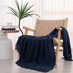 RECYCO Chenille Throw Blanket for Couch, Soft Cozy Knit Throw Blankets with Tassels, Woven Chenille Throw Blanket Knitted Blanket for Bed Sofa Chair, 50 x 60 Inches, Navy Blue, Laundry Bag Included