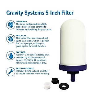 ProOne G2.0 5-Inch Gravity Water Replacement Filter, Traveler+ and Big II Replacement Water Filter for Countertop Gravity Water Filtration Systems, Independently Tested Proven to Reduce PFAS