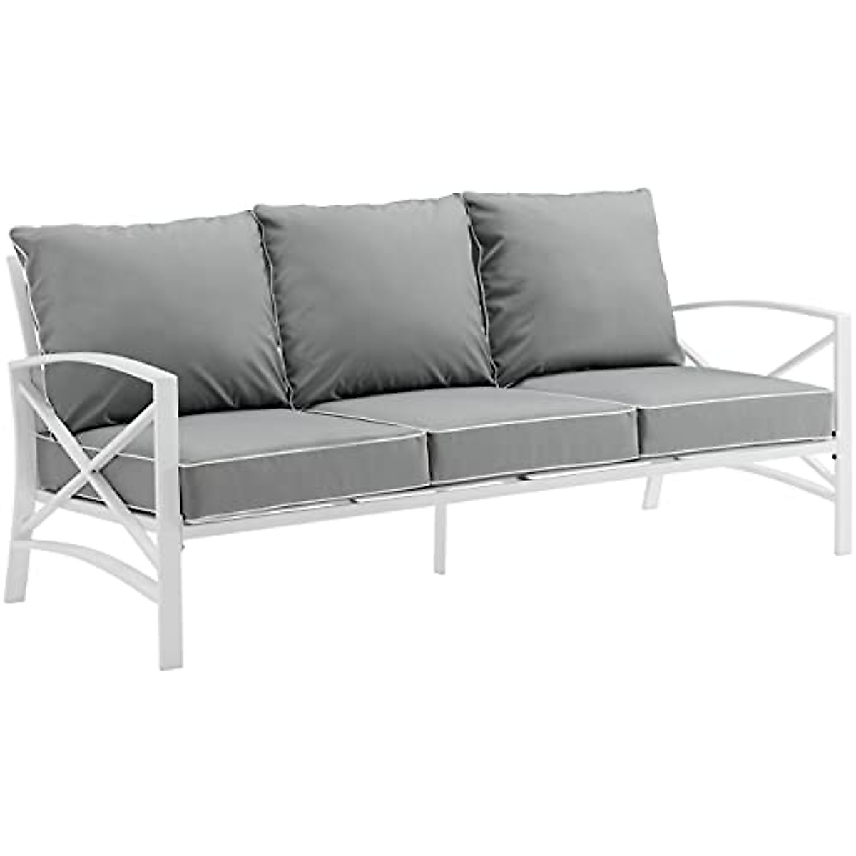 Crosley Furniture KO60027WH-GY Kaplan Outdoor Metal Sofa, White with Gray Cushions