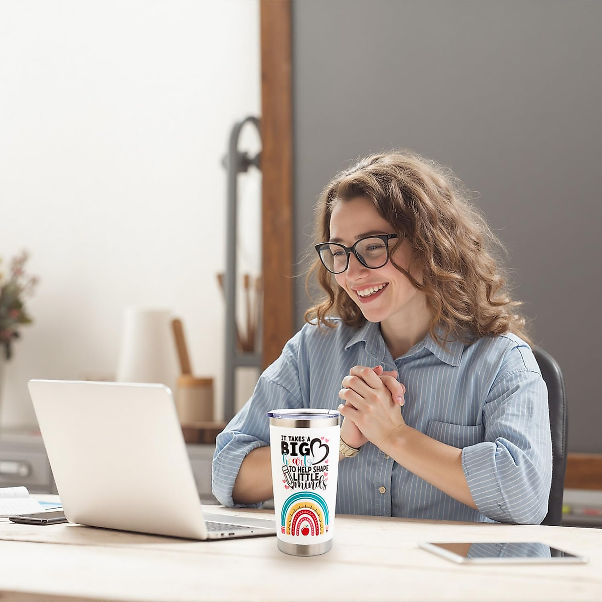 Teacher Tumbler-It Takes A Big Heart to Shape Little Minds, Teacher Coffee Mug, Teacher Appreciation Drinking Cup, Presents for Teachers Christmas Gifts Ideas, Best Teacher Ever, Toddler Teacher Gift