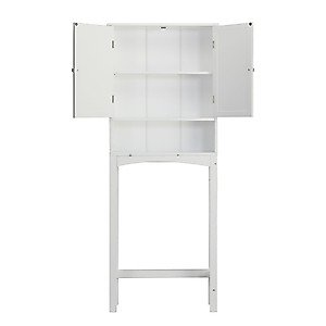 Teamson Home Louis 25 in. x 64 in. Freestanding Wooden Over-The-Toilet Storage Cabinet for Bathrooms, Powder Rooms, and En Suites - Bathroom Etagere, White