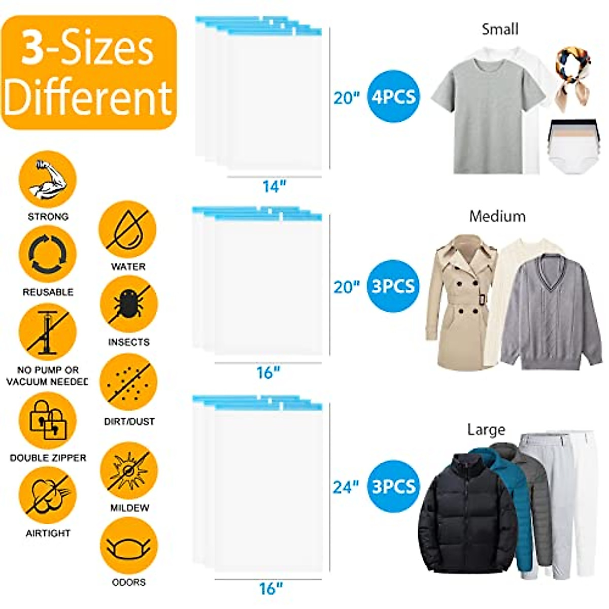 Space Saver Bags for Travel 10 Pack Compression Bags for Travel -Travel Accessories- Vacuum Bags for Travel No Vacuum Pump Needed, Roll-up Vacuum Storage Bags for Travel and Luggage Packing-Organizers