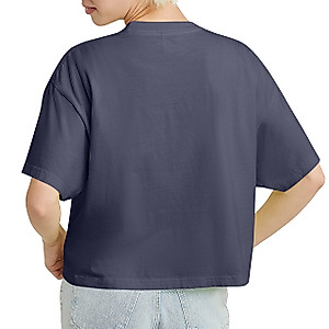 Hanes Comfortblend Originals Garment Washed T-Shirt, Crewneck Crop Tees for Women, Anchor Slate