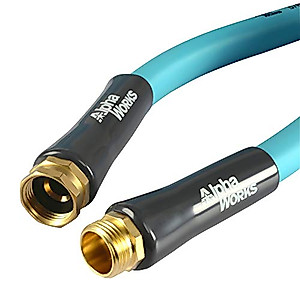 AlphaWorks Garden Water Hose 5/8" Inch x 50' Foot Heavy Duty Premium Commercial Ultra Flex Hybrid Polymer Lead-in Hose Max Pressure 150 PSI/10 BAR with 3/4" GHT Fittings