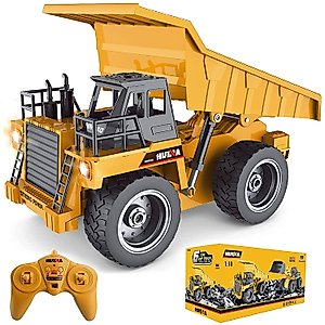 Supdex RC Dump Truck, 2.4Ghz 4WD Remote Control Construction Vehicle Truck for Boys 1:18 Scale 6 Channel Metal Cab Construction Vehicles Toy with LED Lights and for Birthday Xmas Gift