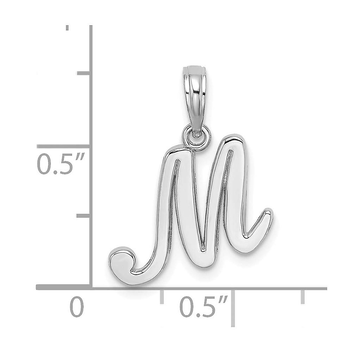 Solid 10K White Gold M Script Initial Letter Alphabet Charm Pendant