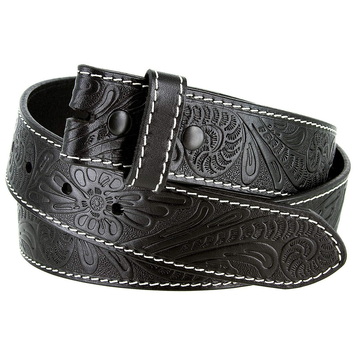 Genuine Full Grain Western Floral Engraved Tooled Leather Belt Strap 1-1/2" Wide (Black, 38)