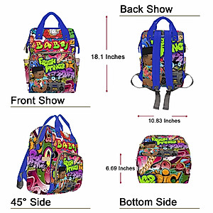 Artsadd Custom Diaper Bag Backpack with Hip Hop, Personalized Name Graffiti Retro Music Boy's Mommy Bags Baby Girl Boy Diaper Bags, Waterproof Nappy Travel Daypack for Dad Mom Gifts