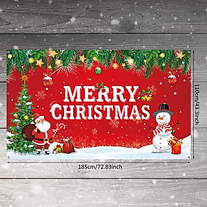 Winter Christmas Backdrop for Photography Banner Extra Large Snow Wonderland Backdrop Winter Snowman Scene Xmas Tree Background for Photoshoot Christmas Decorations, 72.8 x 43.3 Inch (Vivid Style)