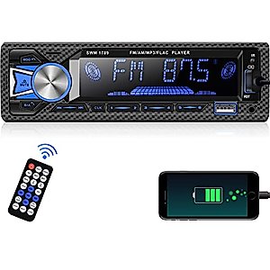 Single Din Car Stereo Receiver Support Bluetooth Hands Free Calling & Music Streaming with LCD Screen AM/FM Radio Receiver TF/AUX/USB Playback & Charging Remote Assist Control MP3 Player Head Unit