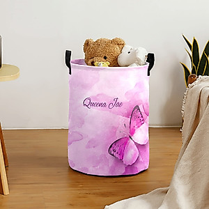 Pink Butterfly Storage Bin, Waterproof Oxford Fabric Clothes Basket Organizer for Laundry Hamper,Toy Bins,Gift Baskets, Bedroom, Clothes,Baby Nursery