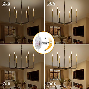 HOXIYA DIMMABLE Plug in Chandelier with Cord 25.6", Black and Gold 6 Light Modern Farmhouse Chandelier for Dining Room, Rustic Retro Hanging Ceiling Lighting Pendant Light Outdoor Gazebo Porch Bedroom