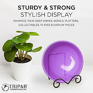 TRIPAR Small Black Metal Scroll Display Rack Easel for Bowls, Platters, Cookbooks, Plates, and Artwork