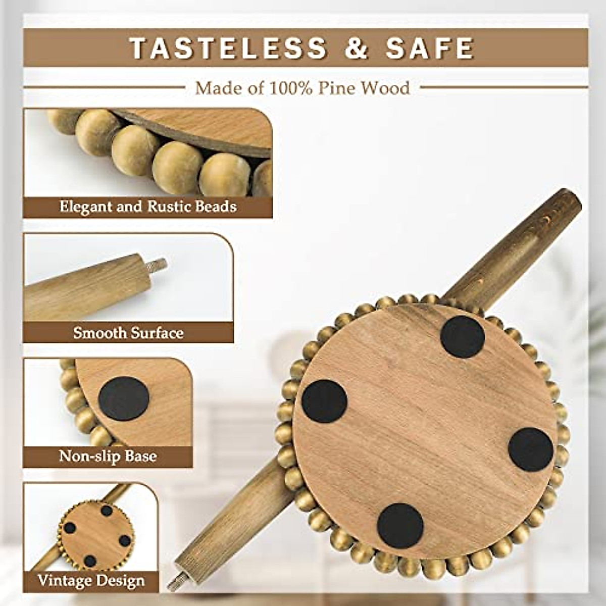 Farmhouse Paper Towel Holder Washed Beaded Paper Towel Stand Wood Paper Hanger Rack Standing Towel Roll Stand Organizer Paper Roll Holder Roll Dispenser for Kitchen Bathroom Countertop (Brown)