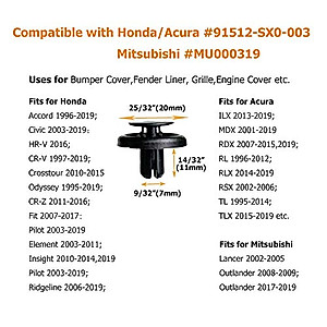 Dr.Roc Replacement for Bumper Clips Fender Liner Retainers Engine Cover Grill Trim Panel Fasteners Rivets Honda Acura 91512-SX0-003 91503-SZ3-003 91506-S9A-003 91503-SZ5-003