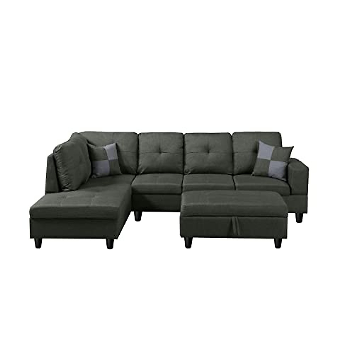 BIADNBZ Sectional Couch for Living Room with Left Chaise Lounge Storage Ottoman L-Shaped Sofas, Carbon Gray