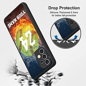 Personalized Name Number Custom Baseball Softball Water Fire Phone case for Samsung Galaxy A53 5G/A03S/A02S/A10E/A12/A13/A32/A33/A42/A51/A52/A71