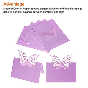 PATIKIL Table Name Place Cards, 50Pcs Favor Decor Hollow Butterfly Cut Design Blank Card for Wedding Party Seating Place Cards, Purple