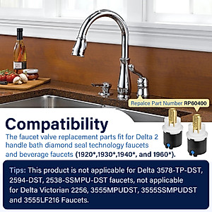 RP60400 Valve Hot and Cold Bathroom Faucet Cartridge Sink Handle Valve Stem Assembly Replacement Parts for Delta 2 Handle Bath Diamond Seal Technology Faucets and Beverage Faucets