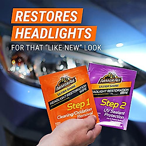 Car Headlights Cleaner Wipes by Armor All, Cleaning Wipes for Headlights for Cars, Trucks, Mortocycles, 6 Wipes Each