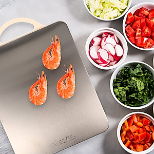 LIFKOME Double Sided Chopping Board, 304 Stainless Steel Cutting Board with Easy Grip Handle Kitchen Gadget Utensil for Home Picnic Dishwasher Safe