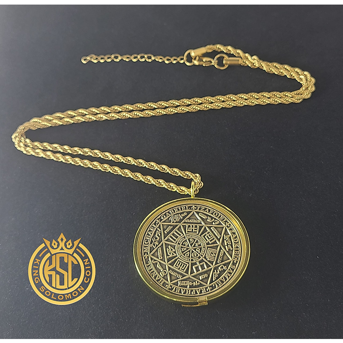 Seal of The Seven Archangels + 72 names of God + 1FitAll King Solomon Coin bezel kabbalah seal talisman Necklace