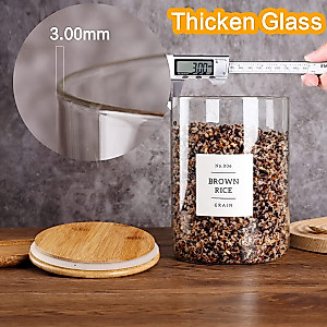 HHMJSM Large Glass Storage Jars With Airtight Bamboo Lid - 100 Fl Oz Thicken Kitchen Glass Food Storage Canister With 42 Pantry Labels - Big Clear Flour And Sugar Containers Farmhouse