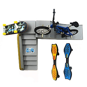 QKILL 17 in 1 Fingerboard Ramps Set Finger Toys with Ramp/Mini Finger Skateboards Finger Mini Bikes/Swing Board with Replacement Wheels and Tools (Gray Ramp Kit)