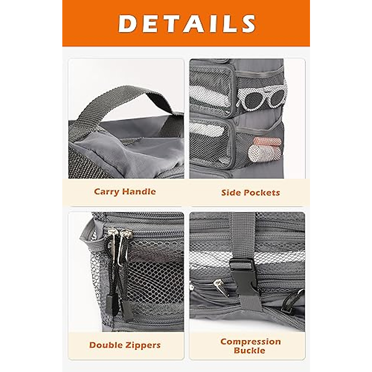 ELEZAY Hanging Packing Cubes with Compression Capability Portable 4-Shelf Closet for Travel Collapsible Space Saver Bag Clothes Organizer for Carry-on Luggage Suitcase Small_18*9 * 7 IN, Lightgrey