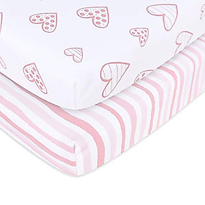 Pack n Play Playard Mattress Sheets 2 Pack, 100% Jersey Cotton Stretchy Portable Mini Crib Sheets or Playpen Sheets, Ultra Soft Breathable Pack n Play Mattress Cover for Baby