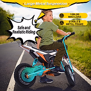 Blitzshark 24V Kids Electric Dirt Bike 250W Off-Road Bike Motocross Powerful Motorcycle for Kids, with 13.67MPH Fast Speed, Rubber Tires, Twist Grip Throttle, Metal Suspension & Leather Seat, SRK-MC10
