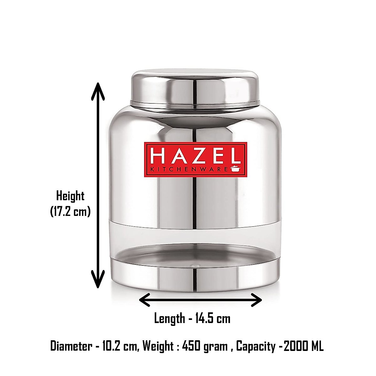 HAZEL Stainless Steel Kitchen Containers I Barni shape Container Set of 6, 2000 ml each with Airtight Lid | Multipurpose Storage Box for Kitchen Containers Set with Glossy Finish