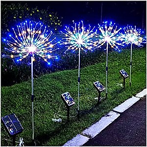DenicMic 2 Pack Solar Firework Lights Outdoor Garden Lights 200 LED Solar Starburst Lights 8 Mode Solar Star Lights Waterproof Garden Yard Patio Christmas Decor (Multi-Colored)