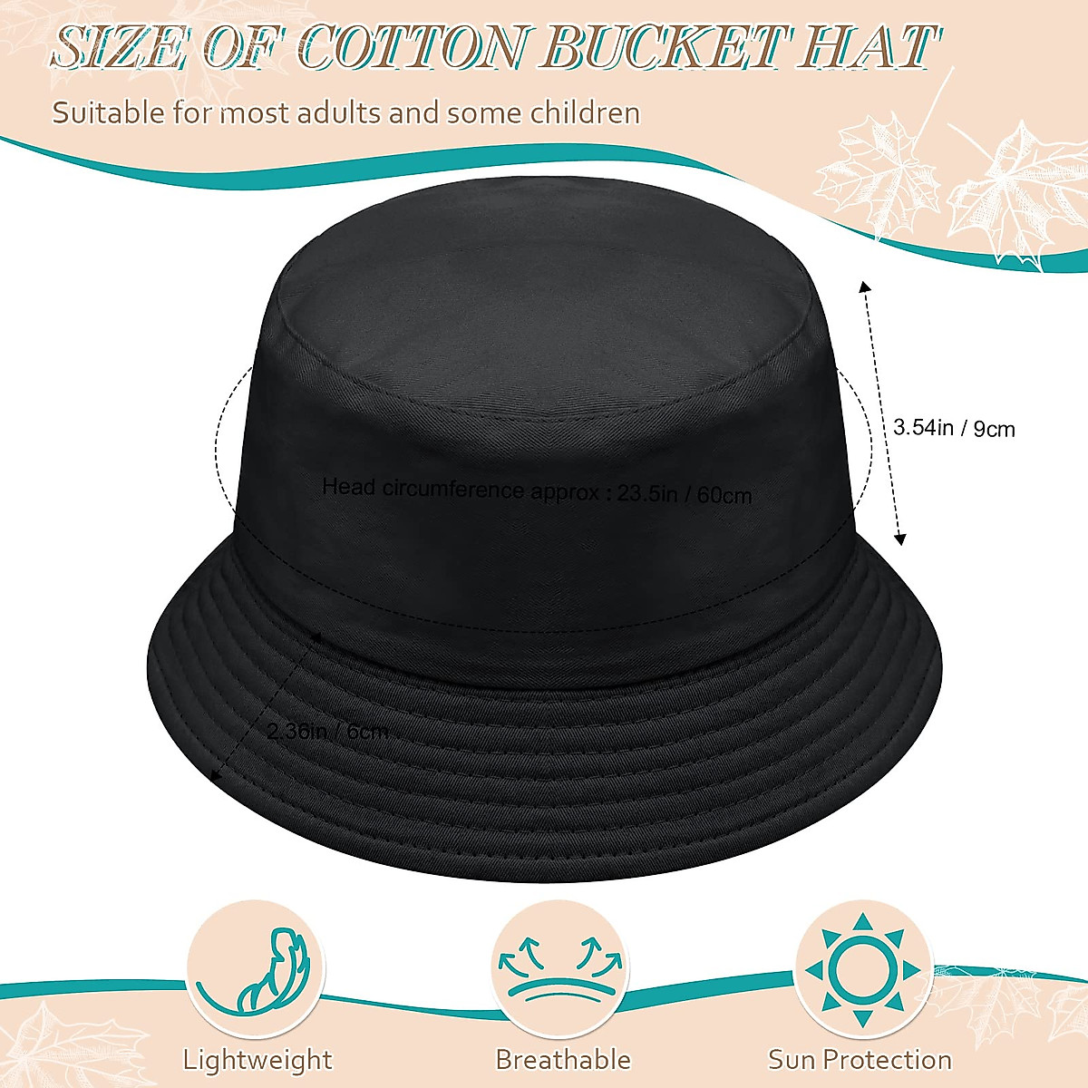 16 Pcs Solid Color Summer Bucket Hats for Women Unisex Packable Sun Hat Set Lightweight Fishman Cap for Holiday (Black)