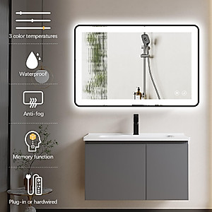 Niccy LED Bathroom Mirror, 30"x22" Rectangle Wall Mounted Vanity Mirrors with Metal Frame, Anti Fog Dimmable Smart Mirror for Bathroom/Bedroom/Livingroom/Entryway(Horizontal or Vertical),Black